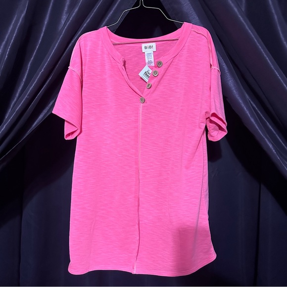 BiBi | Tops | New Bibi Hot Pink Button Top Sz Xl | Poshmark